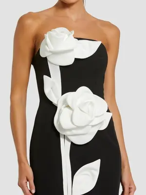 Mac Duggal Floral Crepe Strapless Maxi Dress - Black Ivory