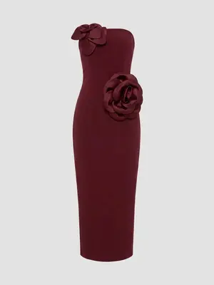 Mac Duggal Floral Crepe Strapless Maxi Dress - Wine