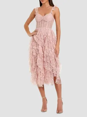 Mac Duggal Lace Ruffled A-line Midi-dress