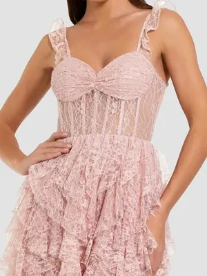 Mac Duggal Lace Ruffled A-line Midi-dress