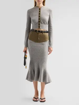 SELF-PORTRAIT Denim-insert Knit Midi Skirt