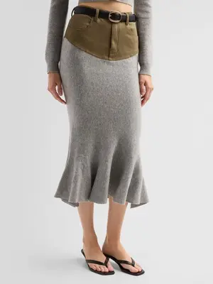 SELF-PORTRAIT Denim-insert Knit Midi Skirt