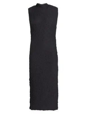 Vince Textured Sleeveless Side Drape Midi-dress