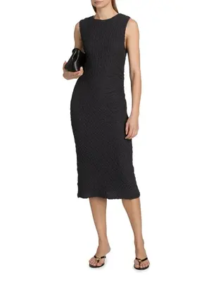 Vince Textured Sleeveless Side Drape Midi-dress