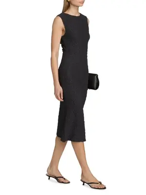 Vince Textured Sleeveless Side Drape Midi-dress - Ink