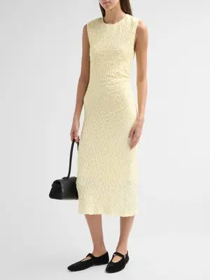 Vince Textured Jersey Ruched Midi Dress