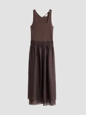 Vince Squareneck Mixed Media Midi Dress - Iron