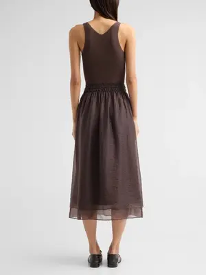Vince Squareneck Mixed Media Midi Dress - Iron