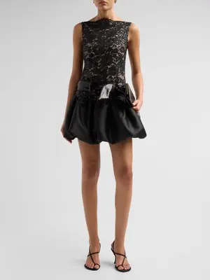 SELF-PORTRAIT Sequin Lace Bubble-hem Mini Dress