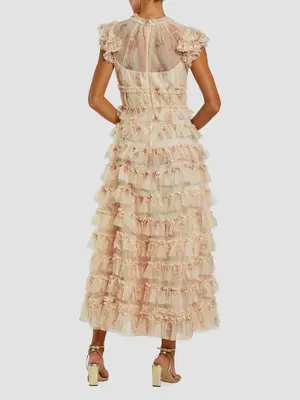 Mac Duggal Floral Mesh Ruffled Cocktail Dress