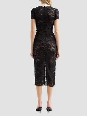 SELF-PORTRAIT Lace Contrast Collar Midi Dress