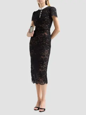 SELF-PORTRAIT Lace Contrast Collar Midi Dress