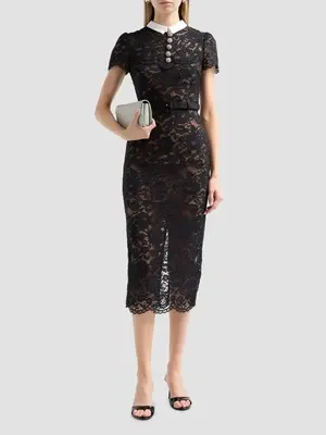 SELF-PORTRAIT Lace Contrast Collar Midi Dress