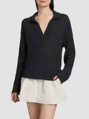 Vince Coated Cotton Polo Sweater - Ink
