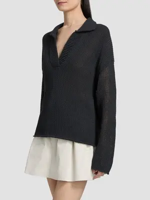 Vince Coated Cotton Polo Sweater - Ink