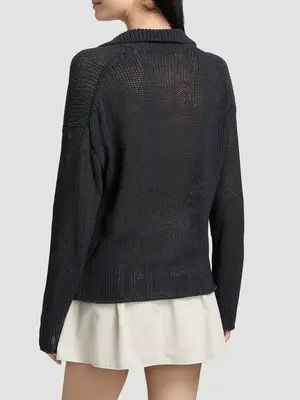 Vince Coated Cotton Polo Sweater - Ink