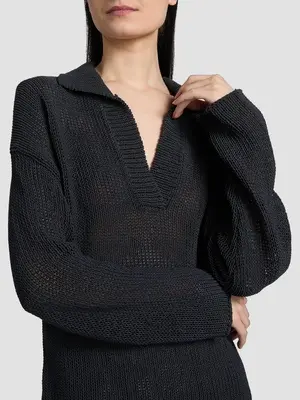 Vince Coated Cotton Polo Sweater - Ink