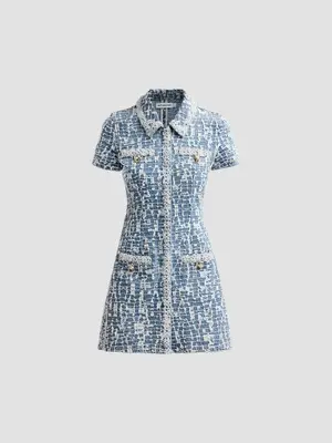 SELF-PORTRAIT Textured Denim Mini Dress