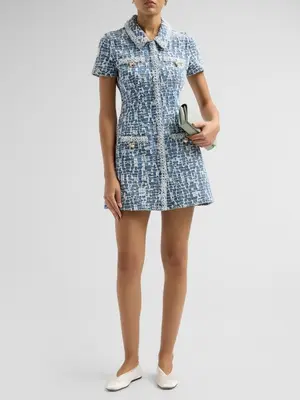 SELF-PORTRAIT Textured Denim Mini Dress