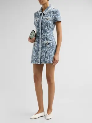 SELF-PORTRAIT Textured Denim Mini Dress