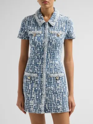 SELF-PORTRAIT Textured Denim Mini Dress