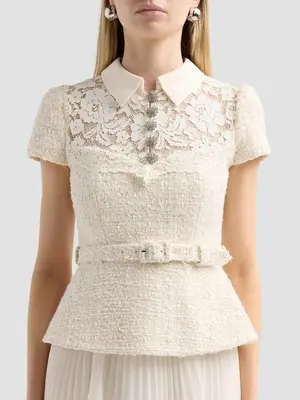 SELF-PORTRAIT Lace & Boucle Midi Dress
