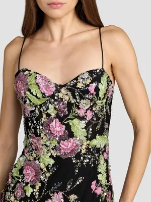 Mac Duggal Prom Floral Sequined Bustier Gown - Black Multi