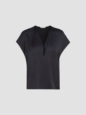 Vince Double V-neck Silk-blend Top - Ink