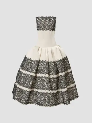 Carolina Herrera Guipure Lace Silk Strapless Cocktail Dress