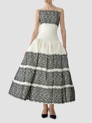Carolina Herrera Guipure Lace Silk Strapless Cocktail Dress