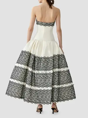 Carolina Herrera Guipure Lace Silk Strapless Cocktail Dress
