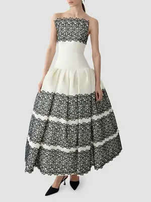 Carolina Herrera Guipure Lace Silk Strapless Cocktail Dress