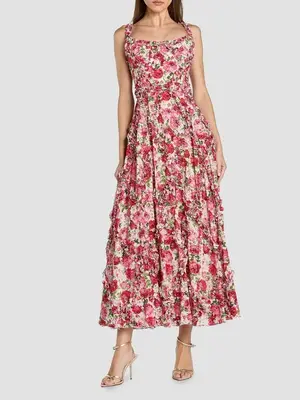 Mac Duggal Ruffle Floral Sweetheart Maxi Dress - Pink Multi