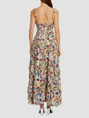 Mac Duggal Ruffle Floral Sweetheart Maxi Dress - White Multi