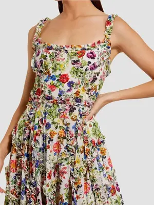 Mac Duggal Ruffle Floral Sweetheart Maxi Dress - White Multi