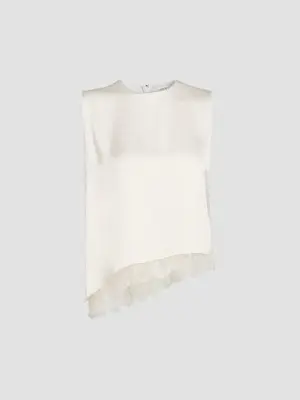 Vince Asymmetric Satin Lace-trim Top