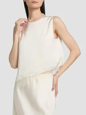Vince Asymmetric Satin Lace-trim Top