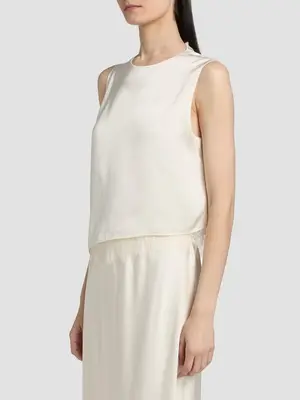 Vince Asymmetric Satin Lace-trim Top