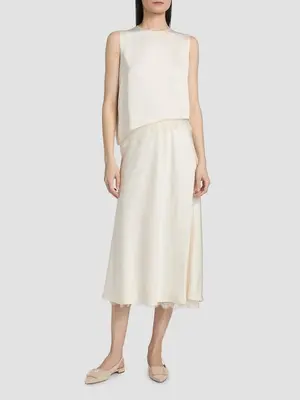 Vince Asymmetric Satin Lace-trim Top
