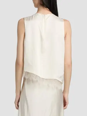 Vince Asymmetric Satin Lace-trim Top