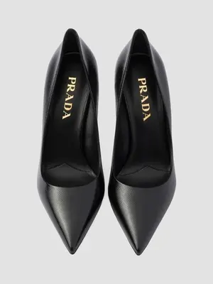 Prada Patent Saffiano 85mm Leather Pumps - Black