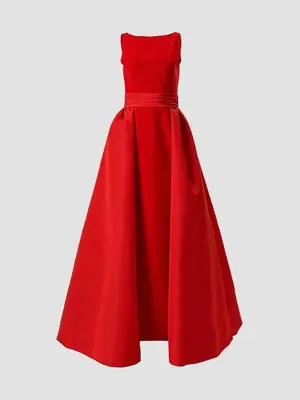 Carolina Herrera Boatneck Silk Overskirt Column Gown