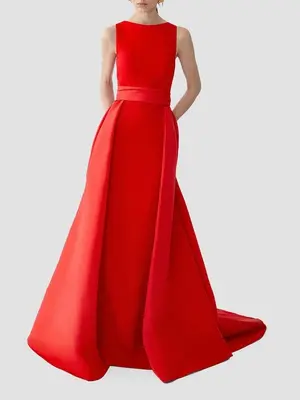 Carolina Herrera Boatneck Silk Overskirt Column Gown