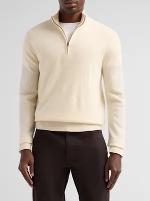 Vince Boiled Cashmere Zip Sweater - Bone