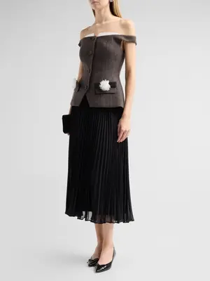 SELF-PORTRAIT Off-the-shoulder Chiffon Midi Dress