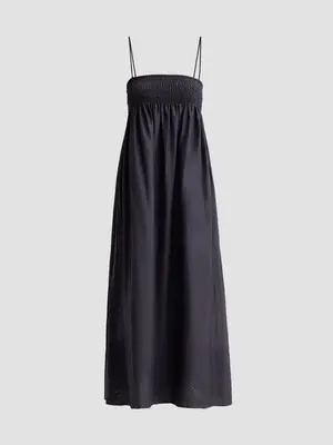 Vince Smocked Cotton-silk Tie Cami Dress - Ink