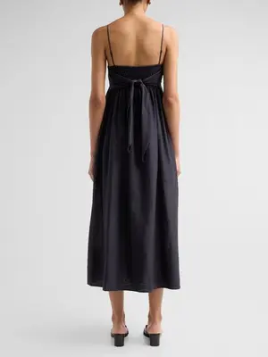 Vince Smocked Cotton-silk Tie Cami Dress - Ink