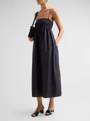 Vince Smocked Cotton-silk Tie Cami Dress - Ink