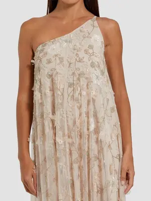 Mac Duggal Floral-embellished Mesh One-shoulder Gown