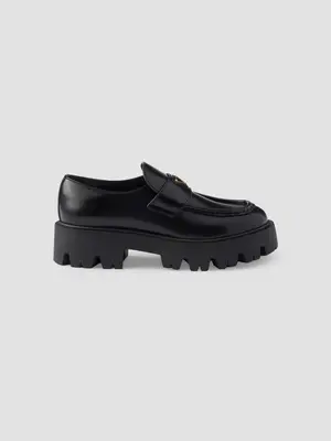 Prada Brushed Leather Loafers - Black